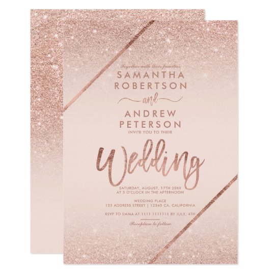 Rose gold glitter typography blush pink wedding invitation | Zazzle.co.uk