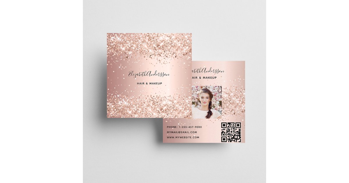 Rose gold profile photo qr code square business card | Zazzle