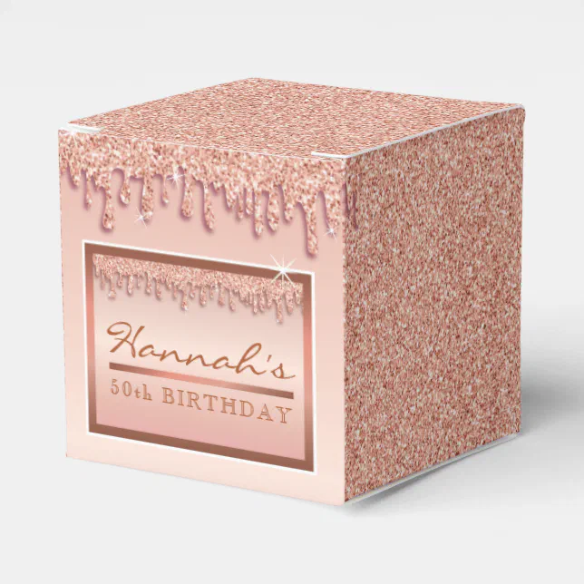 Rose Gold Sparkle Glitter Drip Birthday Gift Box | Zazzle