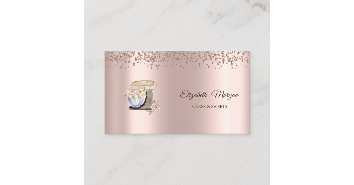 Rose Gold Sweets,Bakery Floral Mixer Business Card | Zazzle