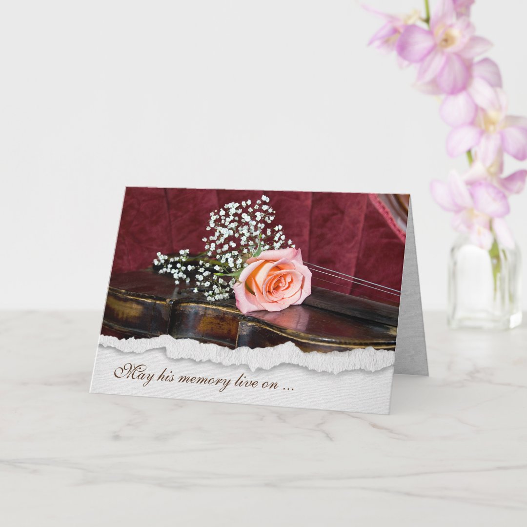 Rose On Violin Sympathy Card | Zazzle