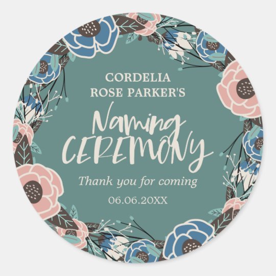 Rose Wreath | Thank You Naming Ceremony Classic Round Sticker | Zazzle ...