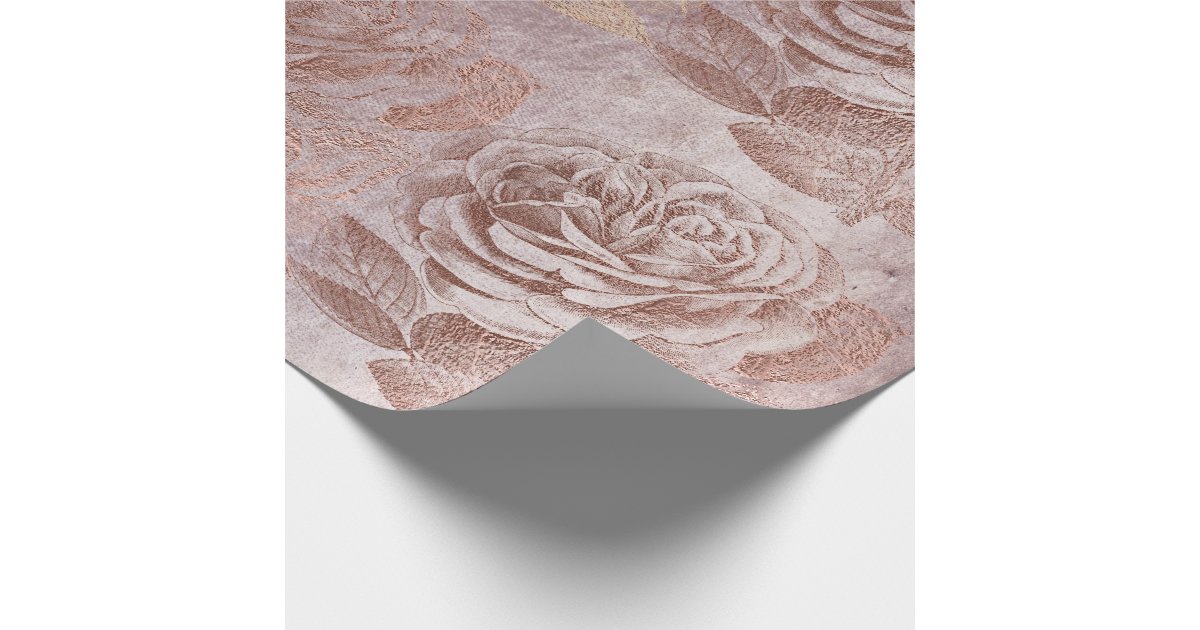 Roses Rose Gold Pastel Metallic Floral Delicate Wrapping Paper | Zazzle ...