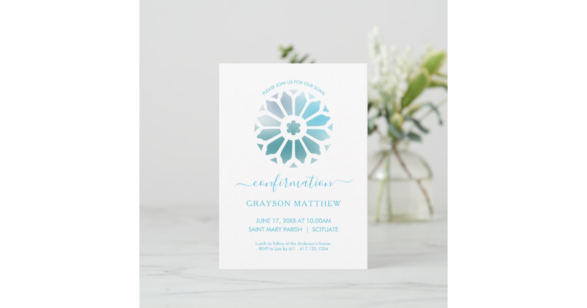 Rosette, Blue Confirmation Invitation | Zazzle