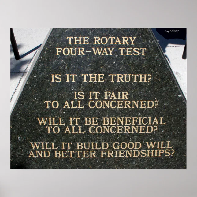 Rotary Four-Way Test Poster | Zazzle