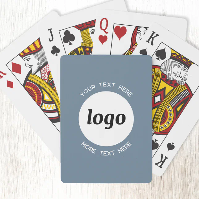 Round Logo Text Promotional Business Blue Grey Playing Cards | Zazzle