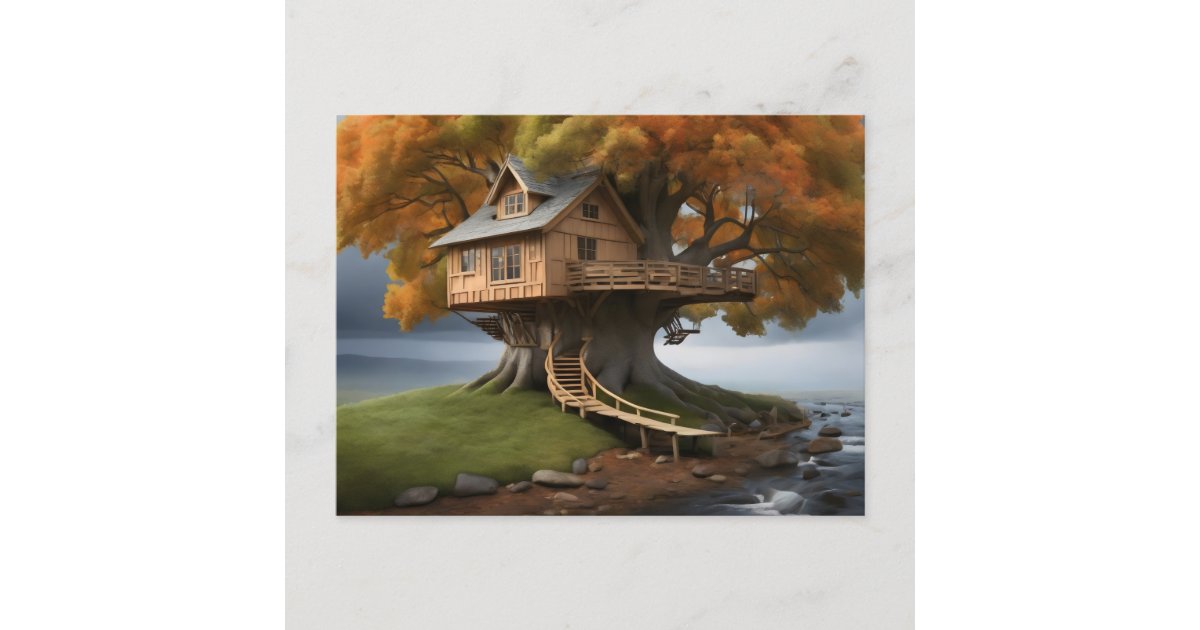 Round tree house poster postcard | Zazzle