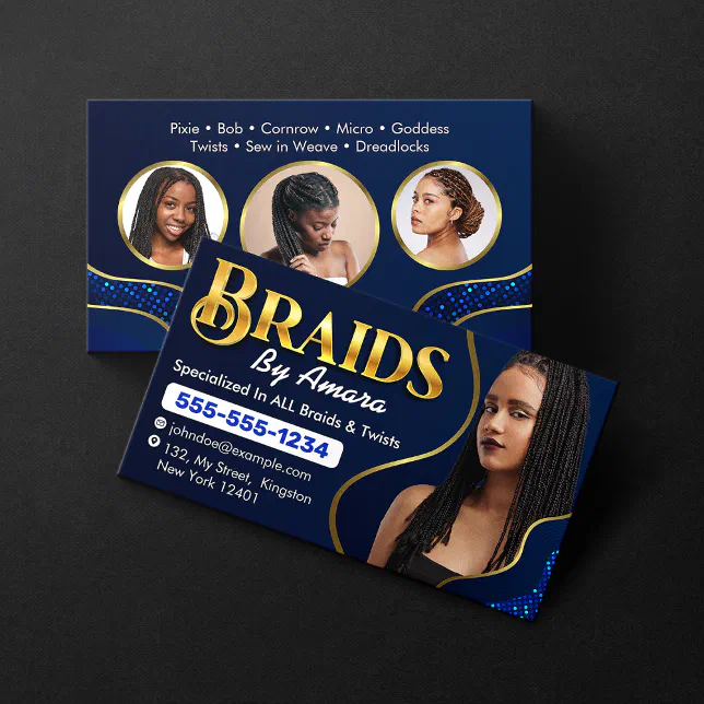 Royal Blue African Hair Braiding Photo Braid Salon Business Card | Zazzle
