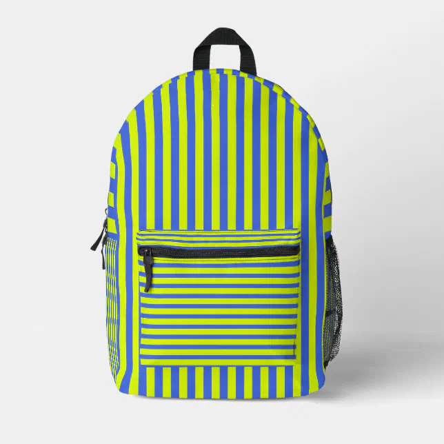 Royal Blue and Neon Yellow Cool Striped Printed Backpack | Zazzle