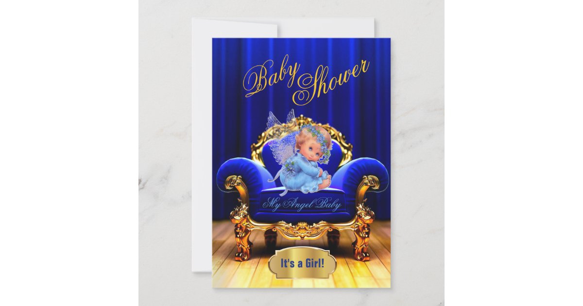 Royal Blue Baby Angel It's a Girl Baby Shower Invi Invitation | Zazzle