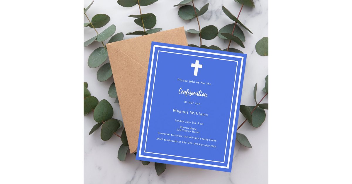 Royal blue boy Confirmation invitation | Zazzle