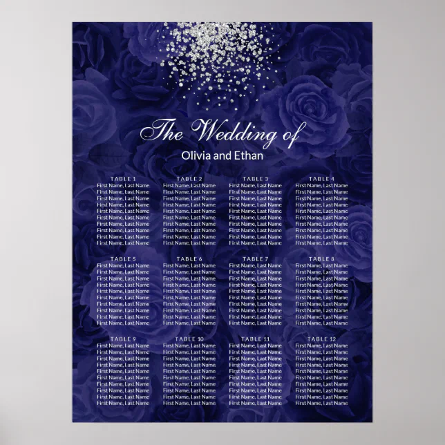 Royal Blue Roses and a Splash of Silver Glitter Poster | Zazzle