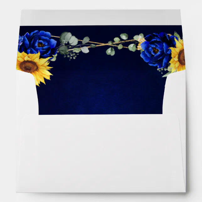 Royal Blue Rustic Sunflower Geometric Wedding Env Envelope | Zazzle