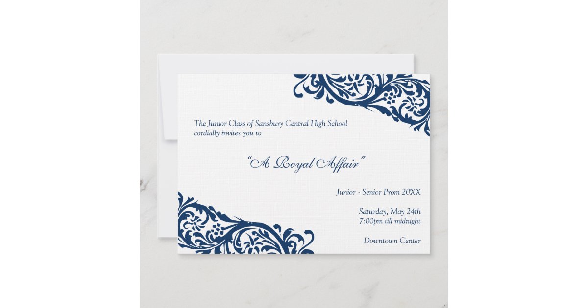 Royal blue traditional junior formals senior prom invitation | Zazzle