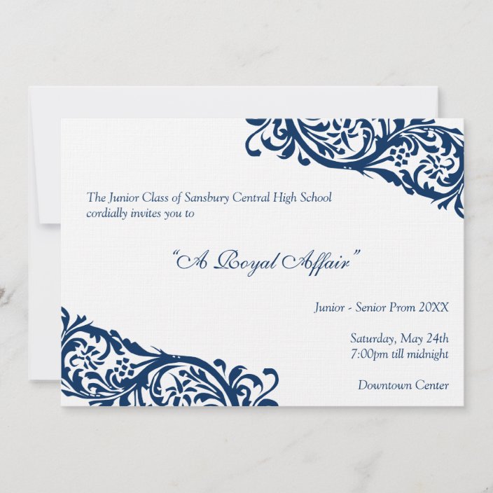 Royal blue traditional junior formals senior prom invitation | Zazzle