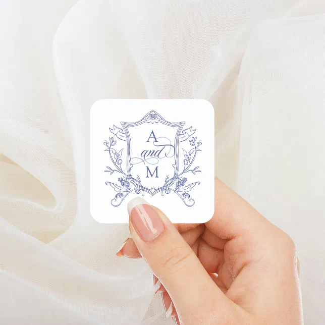 Royal Blue Vintage Crest Wedding Square Sticker | Zazzle