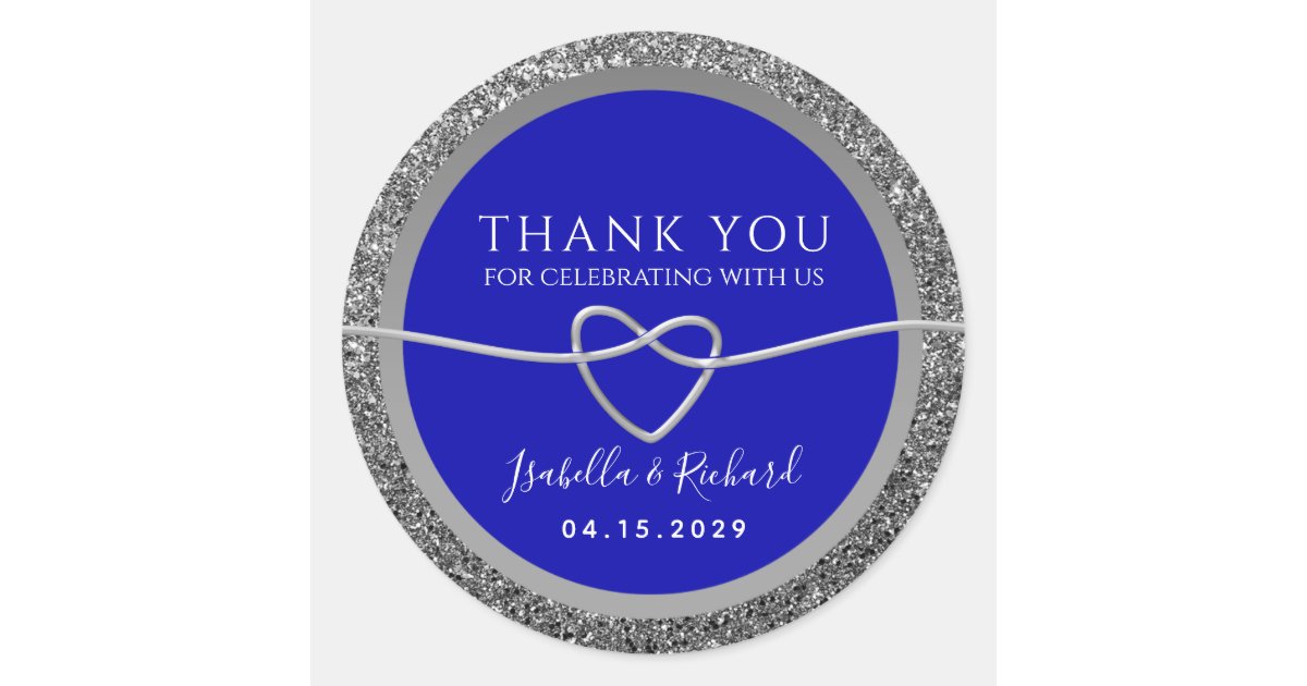 Royal Blue Wedding Thank You Favour Classic Round Sticker | Zazzle