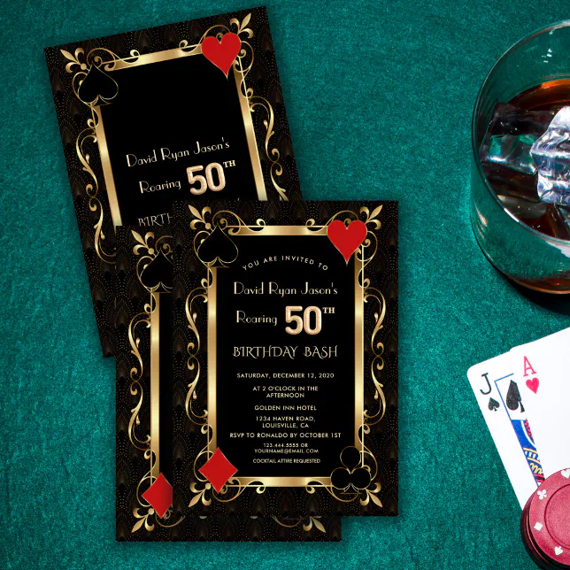 Royal Casino Poker Roaring 50th Birthday Bash Invitation | Zazzle
