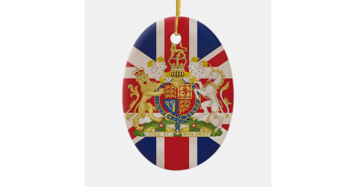 Royal Crest on Union Jack. Ceramic Tree Decoration | Zazzle