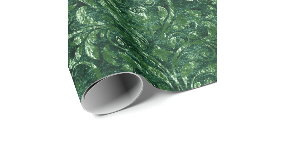Royal Damask Crushed Velvet Woodland Emerald Green Wrapping Paper | Zazzle