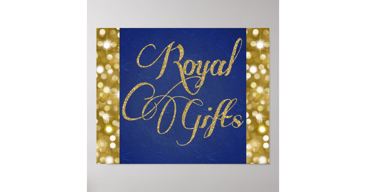 Royal Gifts|Gold Glitter & Royal Blue Event Poster | Zazzle