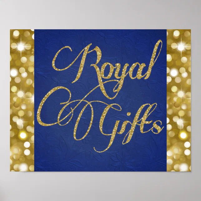 Royal Gifts|Gold Glitter & Royal Blue Event Poster | Zazzle