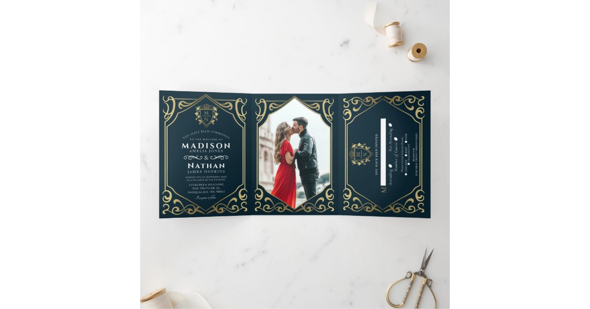 Royal Mediaeval Fantasy Monogram Wedding Invitatio Tri-Fold Invitation ...