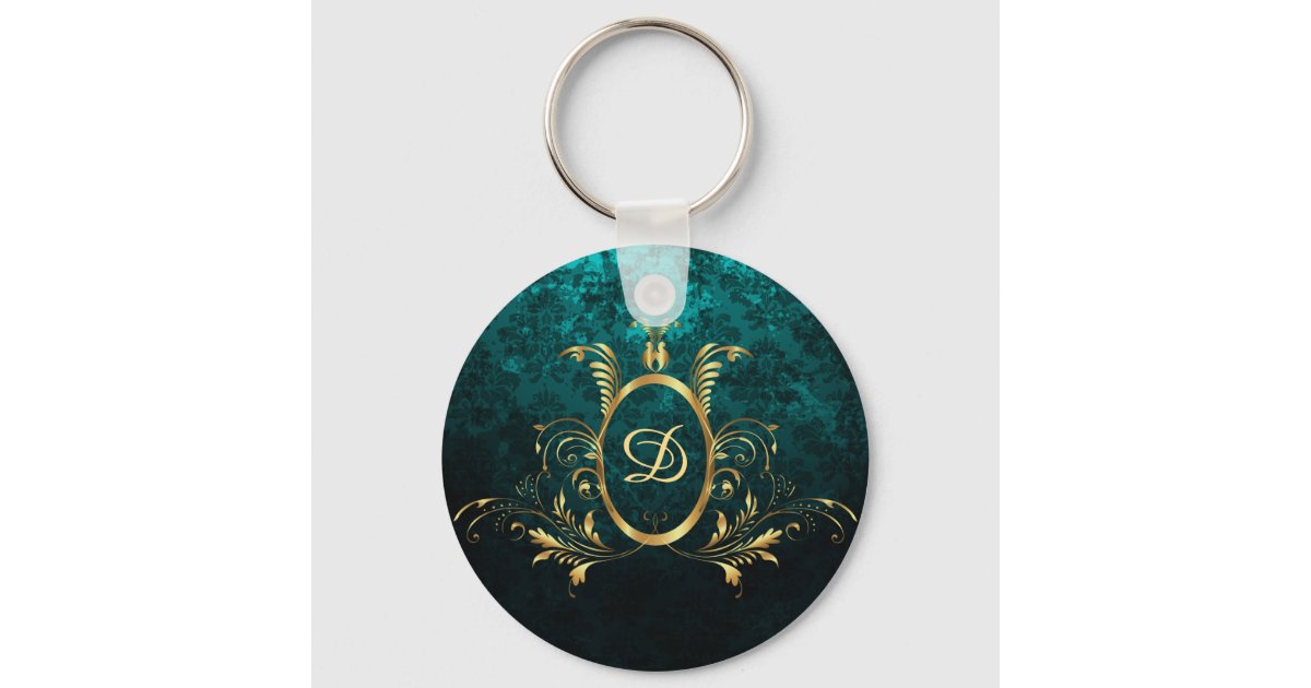 Royal Personalised Damask Turquoise Key Ring | Zazzle