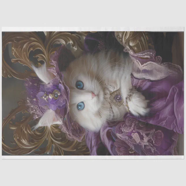Royal Vintage Lace White Cat Decoupage Tissue Paper | Zazzle