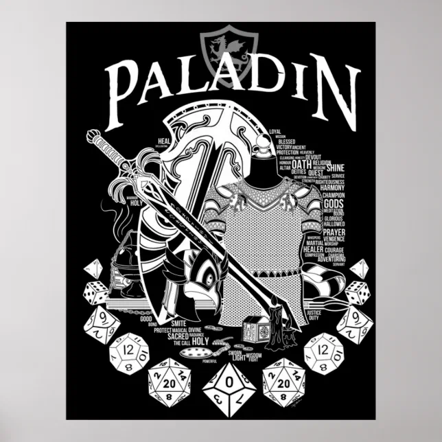 RPG Class Series Paladin - White Text Poster | Zazzle
