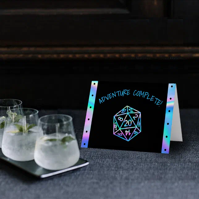 RPG Dice | Holo Fantasy Tabletop PnP Gamer Photo Thank You Card | Zazzle