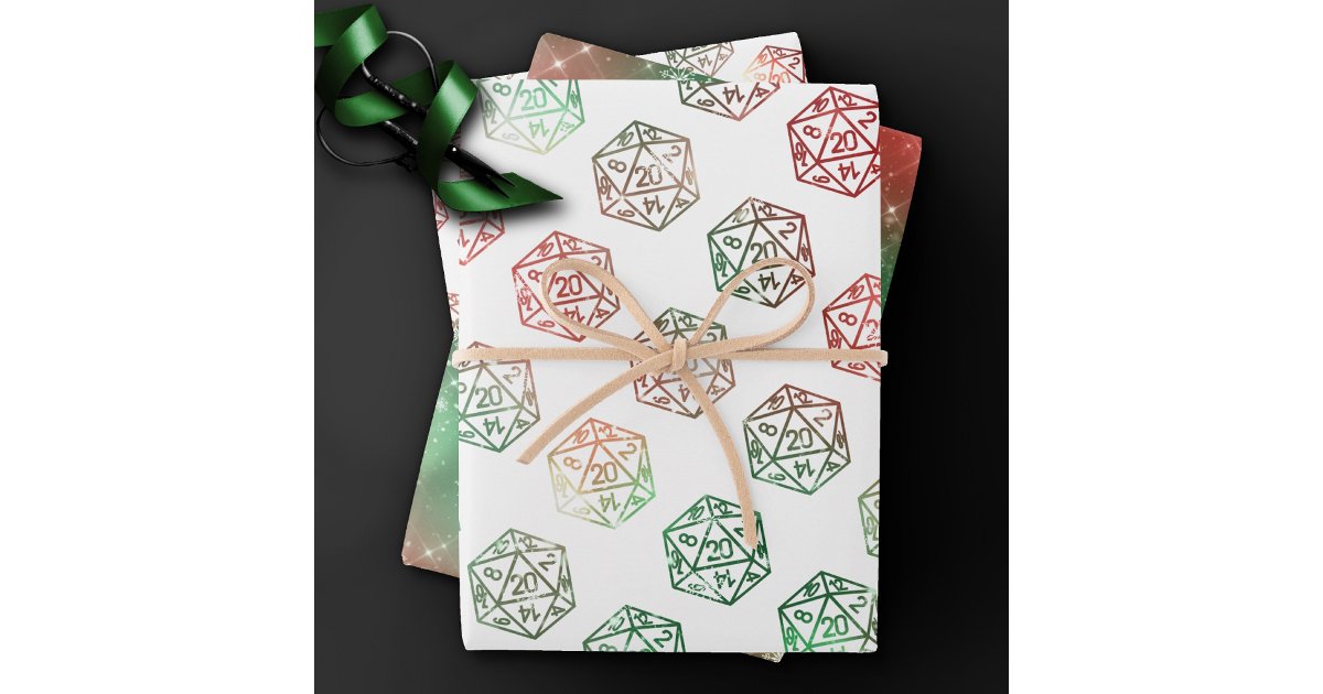 RPG Dice | Red and Green Tabletop PnP Role Player Wrapping Paper Sheet ...