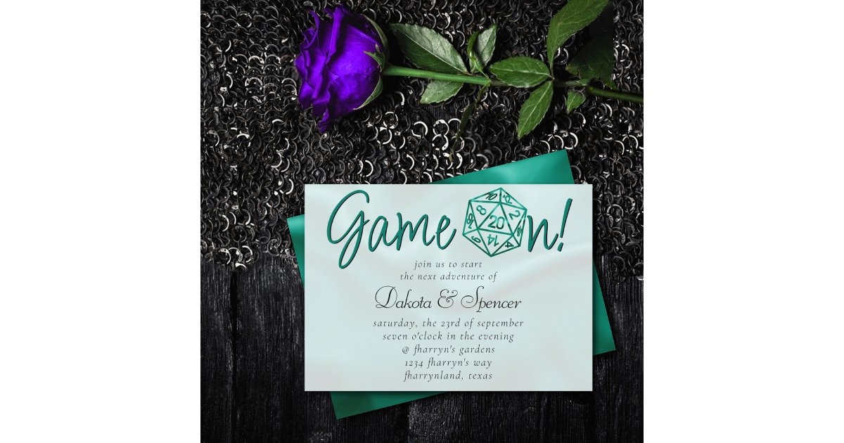 RPG Game On | Teal Green Retro Tabletop Gamer Dice Invitation | Zazzle