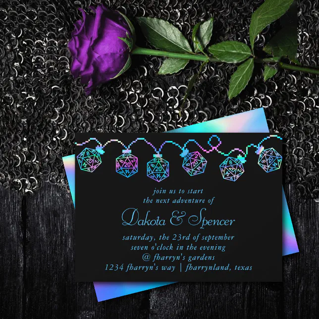 RPG Lights | Holo Fantasy Tabletop PnP Gamer Dice Invitation | Zazzle