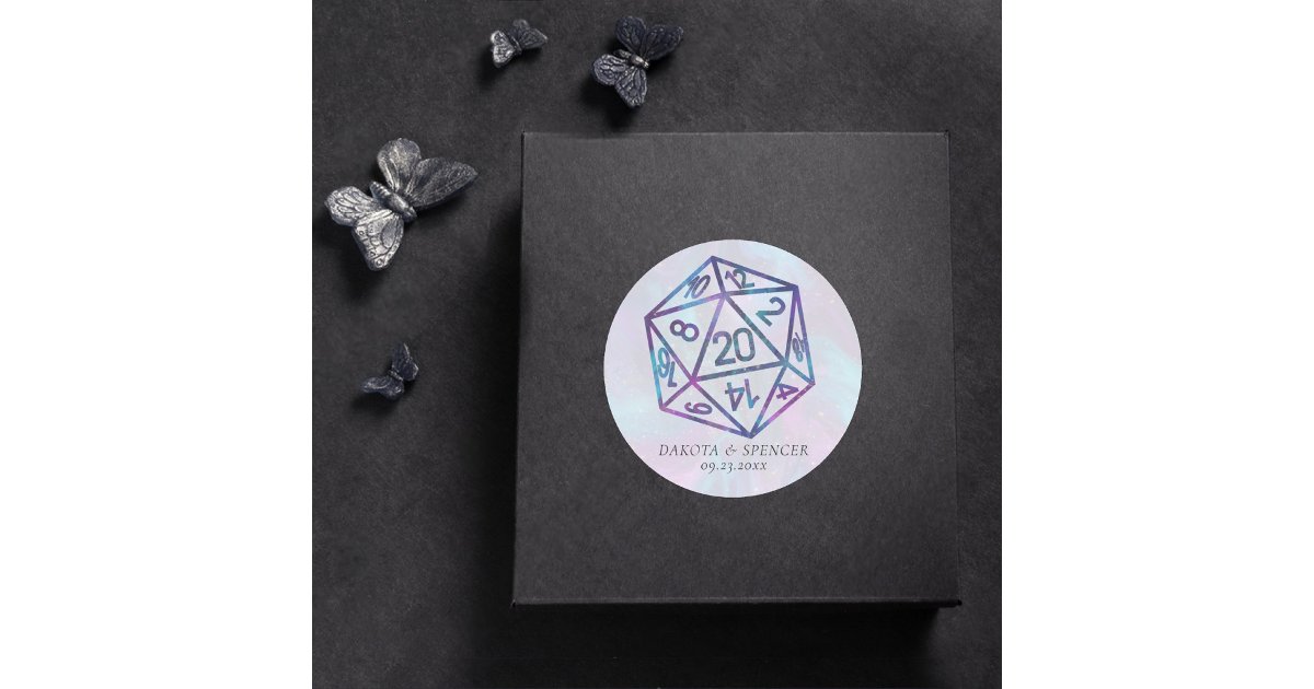 RPG Purple Dice | Fantasy Tabletop Gamer Wedding Classic Round Sticker ...