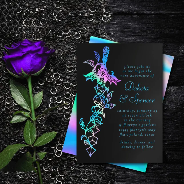 RPG Sword | Holo Sheen Fantasy Tabletop Gamer Dice Invitation | Zazzle