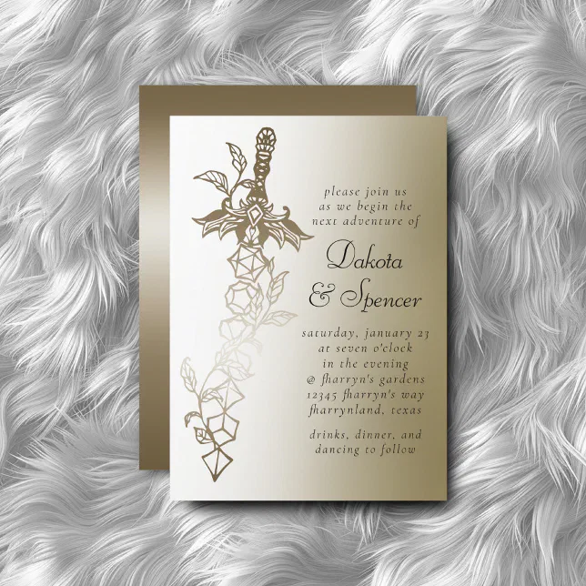 RPG Sword Luxe | Gold Sheen Fantasy Tabletop Gamer Invitation | Zazzle