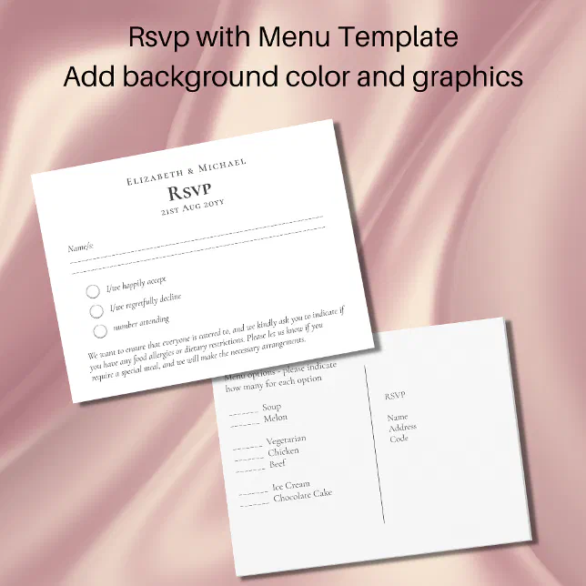 RSVP with Menu Template Add own graphics colours Postcard | Zazzle