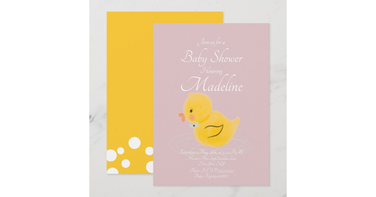 Rubber Duck Watercolored Blush Baby Shower Invitation | Zazzle