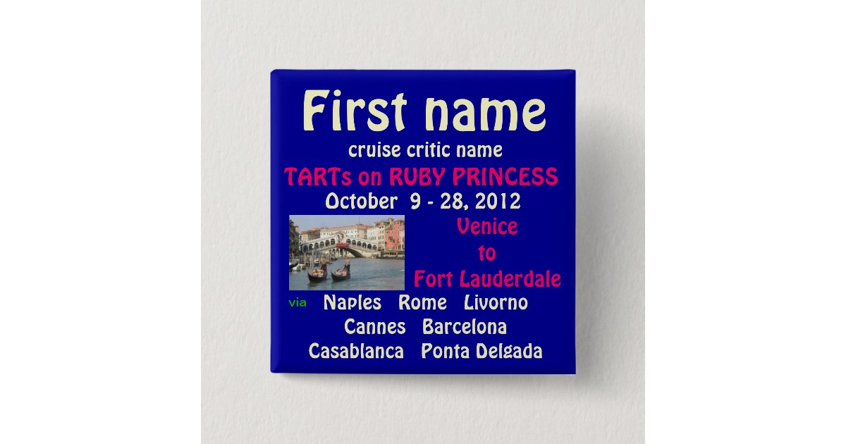 Ruby Princess TA Name Tag 15 Cm Square Badge | Zazzle