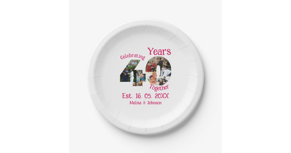 Ruby Red 40th Wedding Anniversary 11 Photo Collage Paper Plate | Zazzle