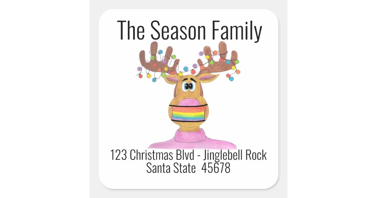 Rudolph LGBT Face Masked Reindeer Square Sticker | Zazzle