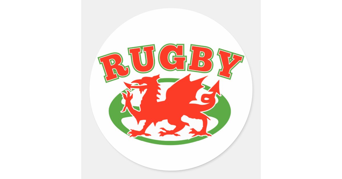 rugby ball wales red welsh dragon classic round sticker | Zazzle