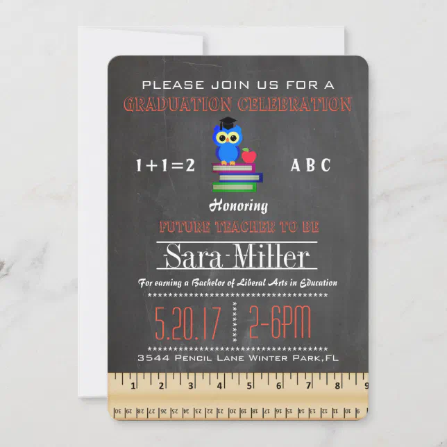 Ruler & Apple Teacher Graduation Invitation | Zazzle