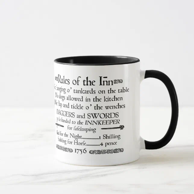 Rules of the Inn, 18th Century Innkeeper Sign Mug | Zazzle
