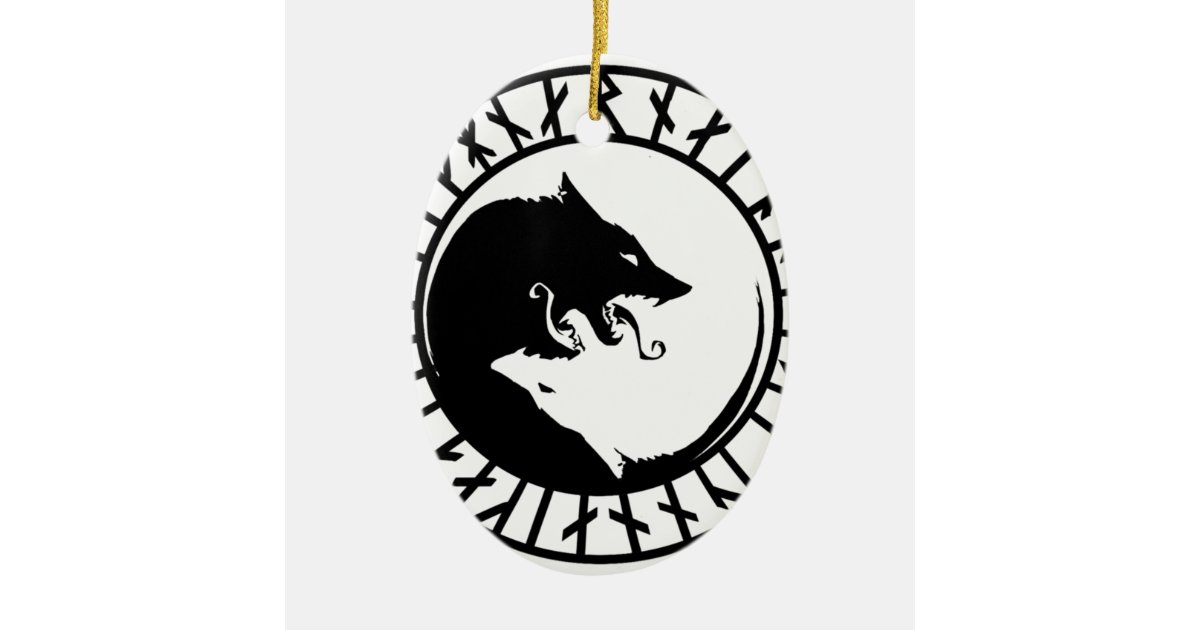Runic Dire Wolf viking norse nordic runes Ceramic Tree Decoration | Zazzle