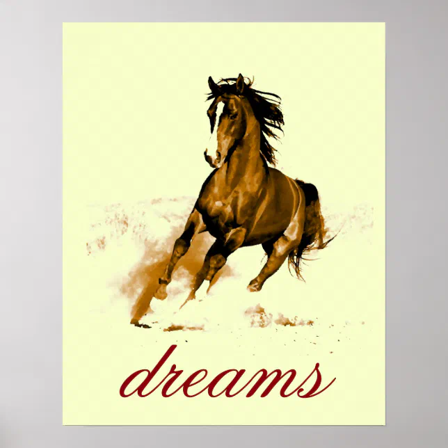 Running Horse Dreams Motivational Artwork Poster | Zazzle