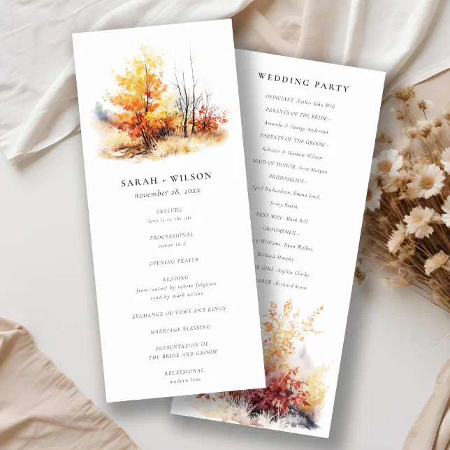 Rust Yellow Fall Landscape Plaid Wedding Program Invitation | Zazzle