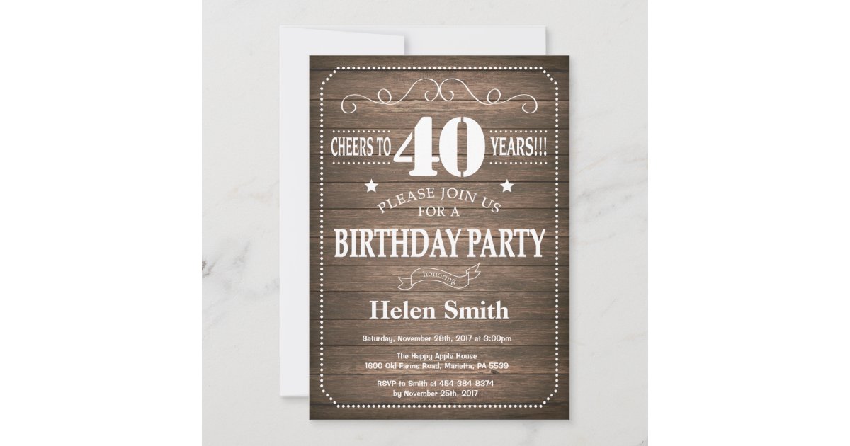 Rustic 40th Birthday Invitation | Zazzle