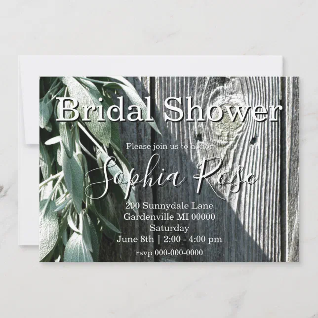 Rustic backyard barn wood and sage Bridal shower Invitation | Zazzle